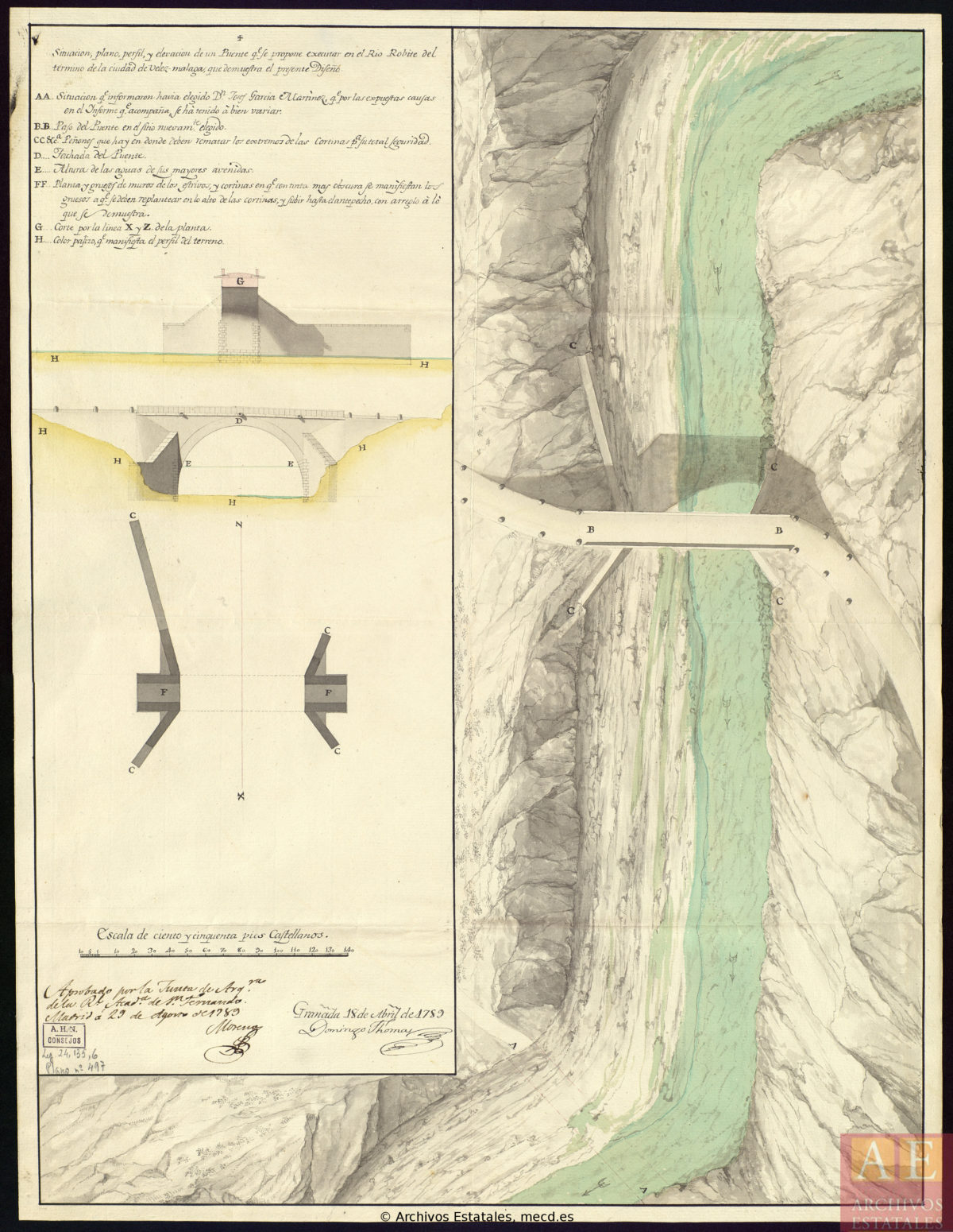 Planta y alzado del puente del río Robite en los caminos de Málaga y ...